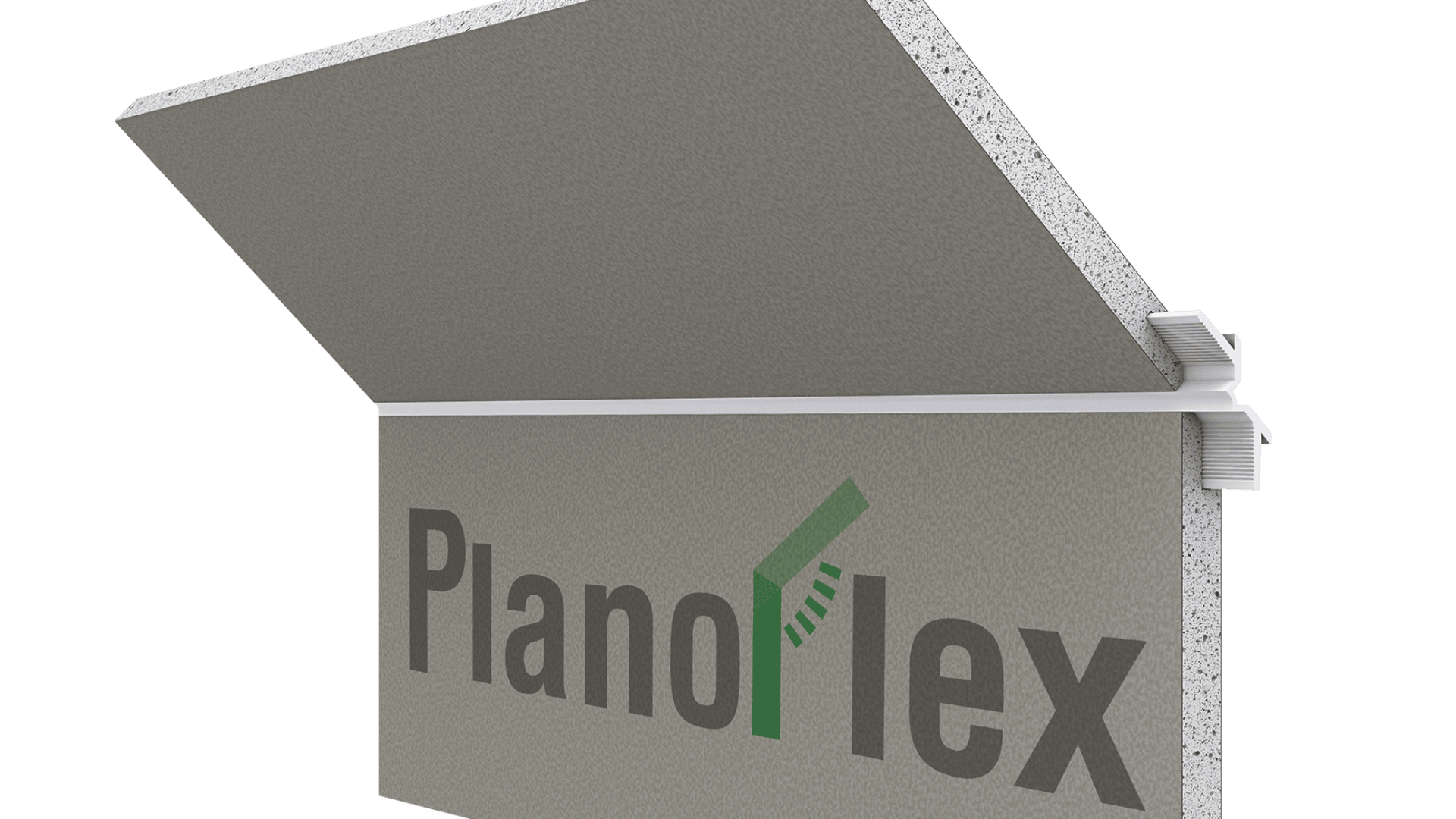 PlanoFlex Formteil mit integriertem Bewegungsfugenprofil für den Übergang von Wand und Schräge